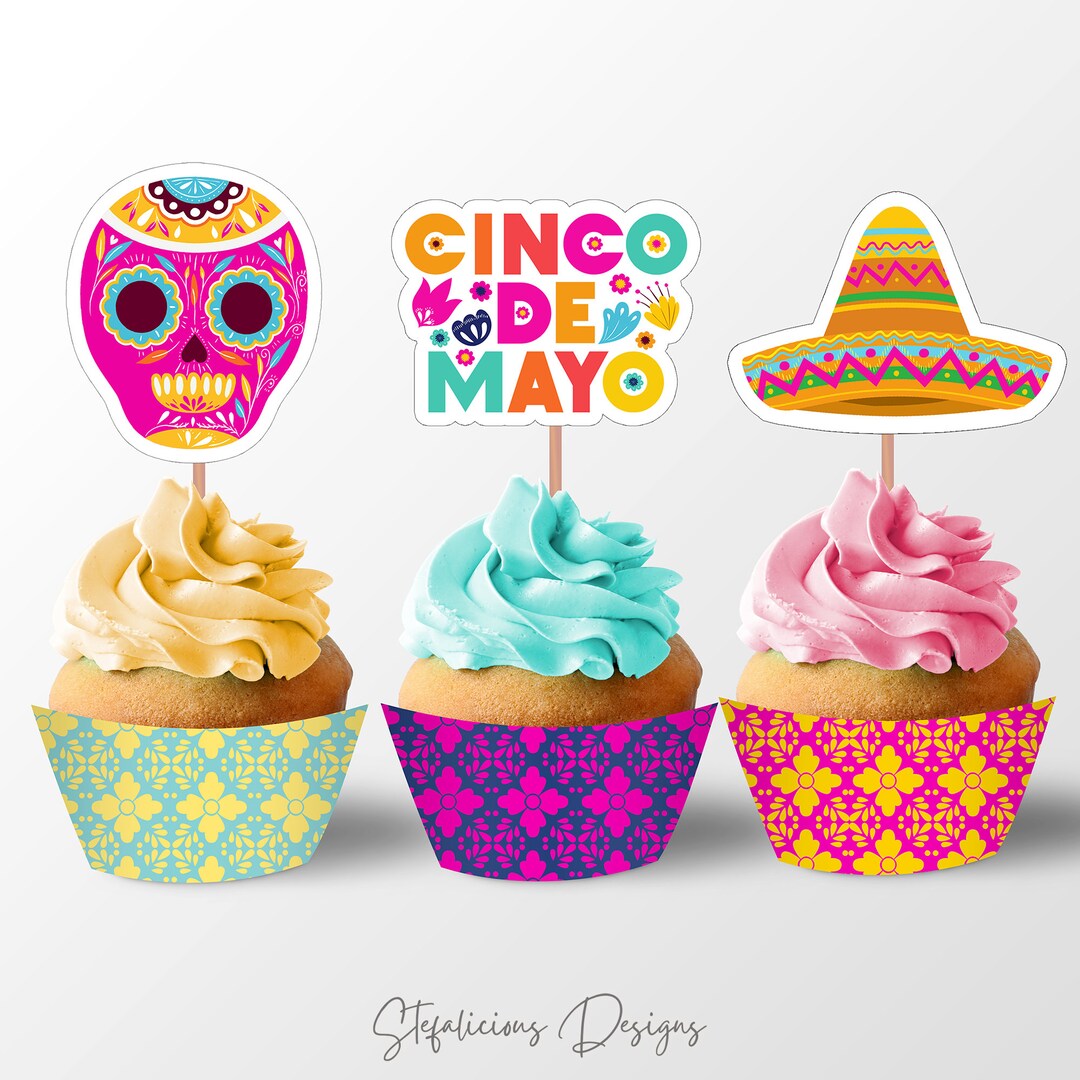Cinco De Mayo Fiesta Cupcake Toppers, Cupcake Wrappers, Mexican Theme ...