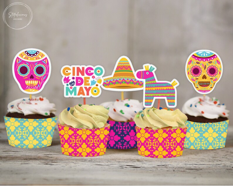 Cinco De Mayo Fiesta Cupcake Toppers Cupcake Wrappers - Etsy