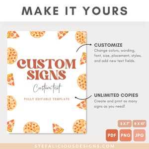Pizza Table Signs, Printable Editable Template, Minimalist Event Sign ...