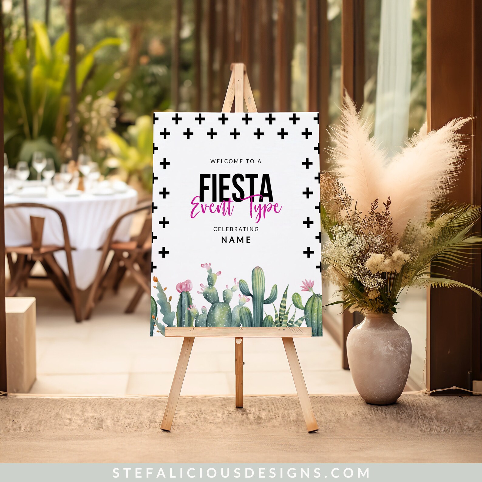 Fiesta Welcome Sign, Mexico Theme Custom Sign, Watercolor Cactus Fiesta ...