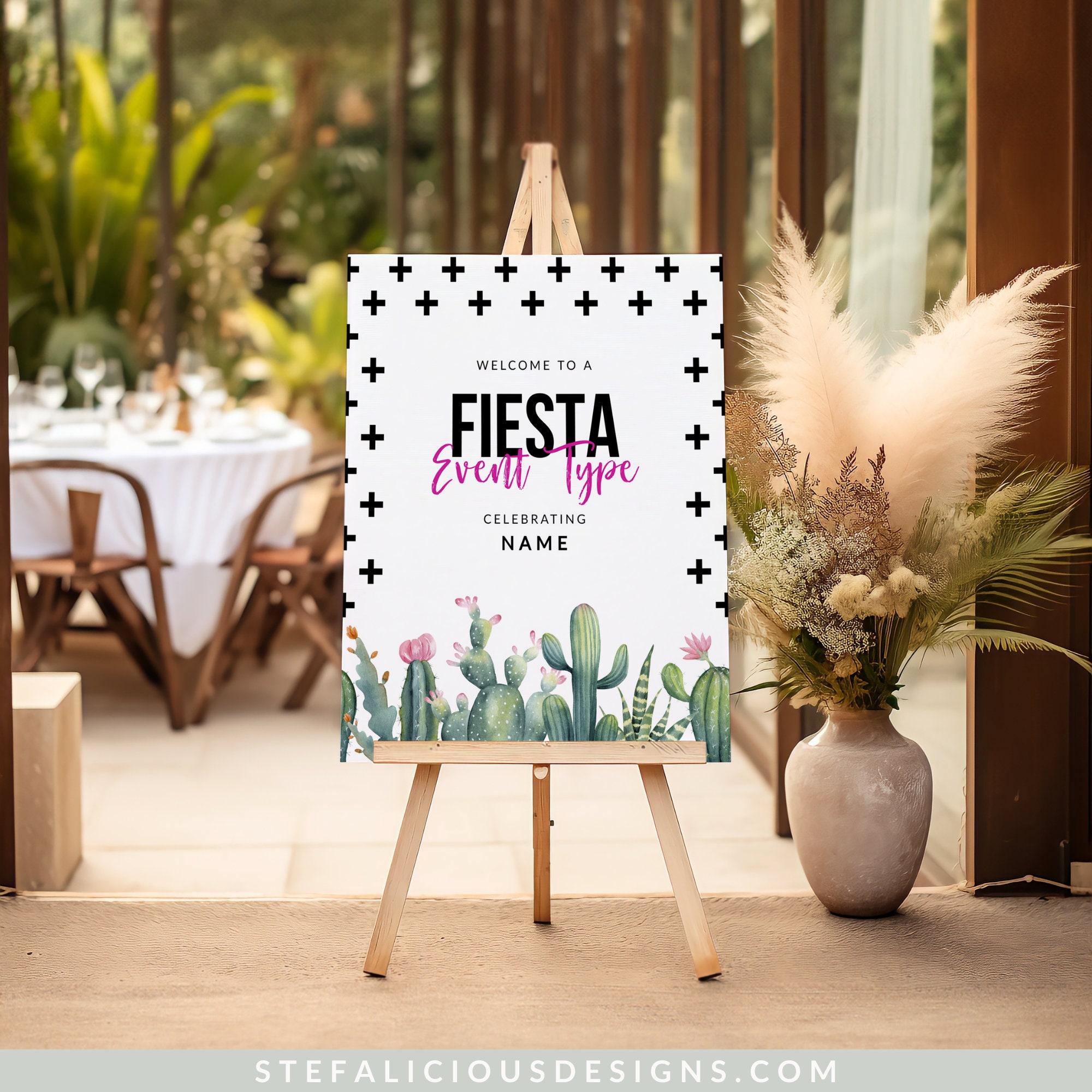 Fiesta Welcome Sign, Mexico Theme Custom Sign, Watercolor Cactus Fiesta ...