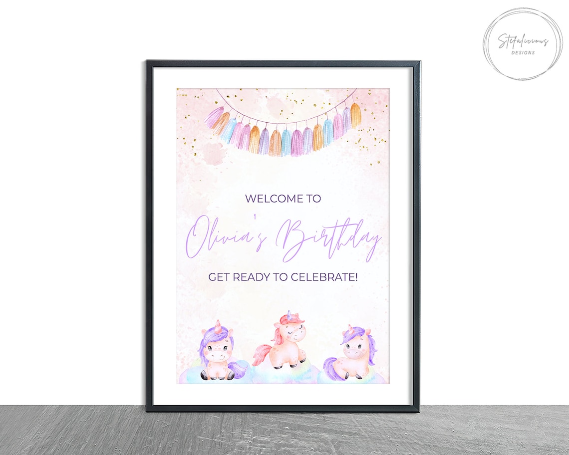 Editable Unicorn Birthday Party Table Sign, Editable Template ...
