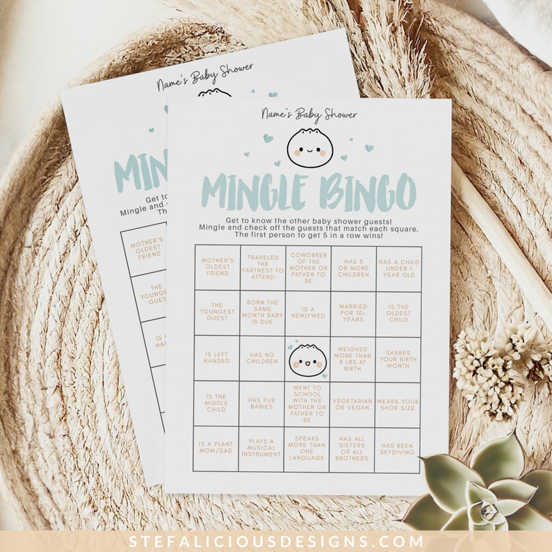 Baby Shower Mingle Bingo, Little Dumpling Baby Shower, Cute Dumpling ...