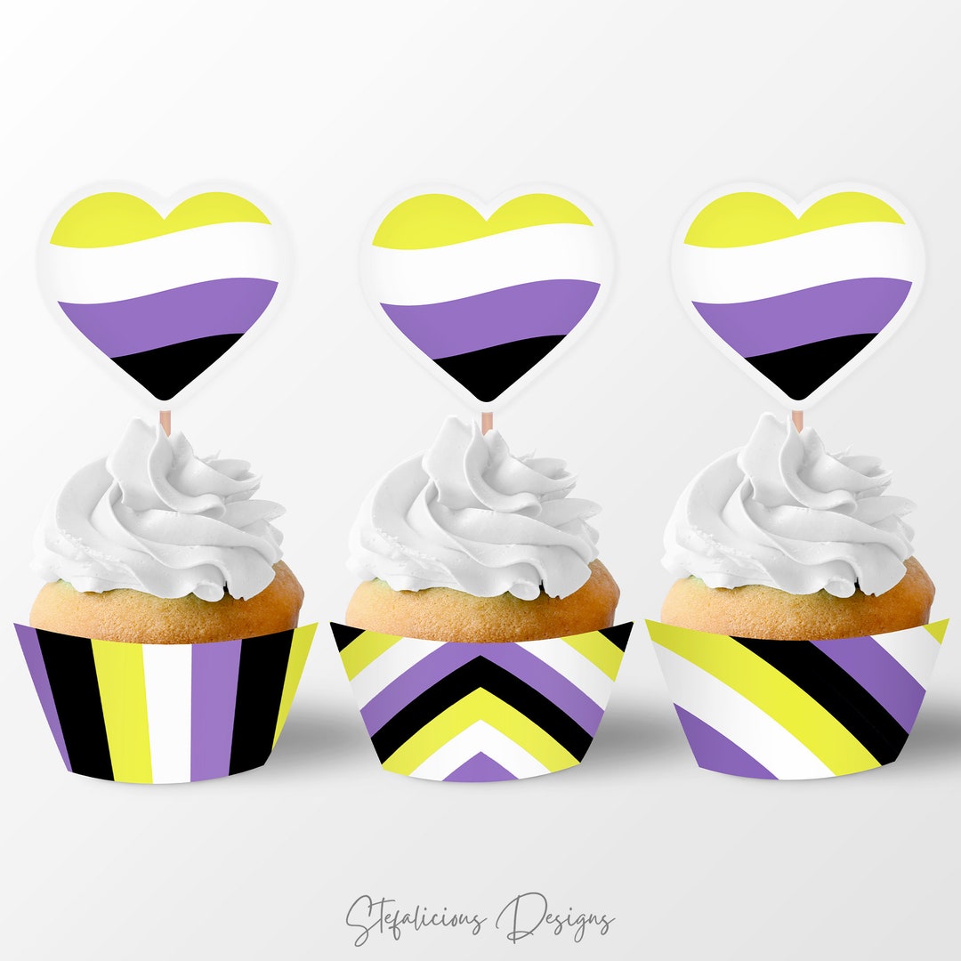 Non-binary Pride Flag Cupcake Toppers, Cupcake Wrappers, LGBT, LGBTQ ...