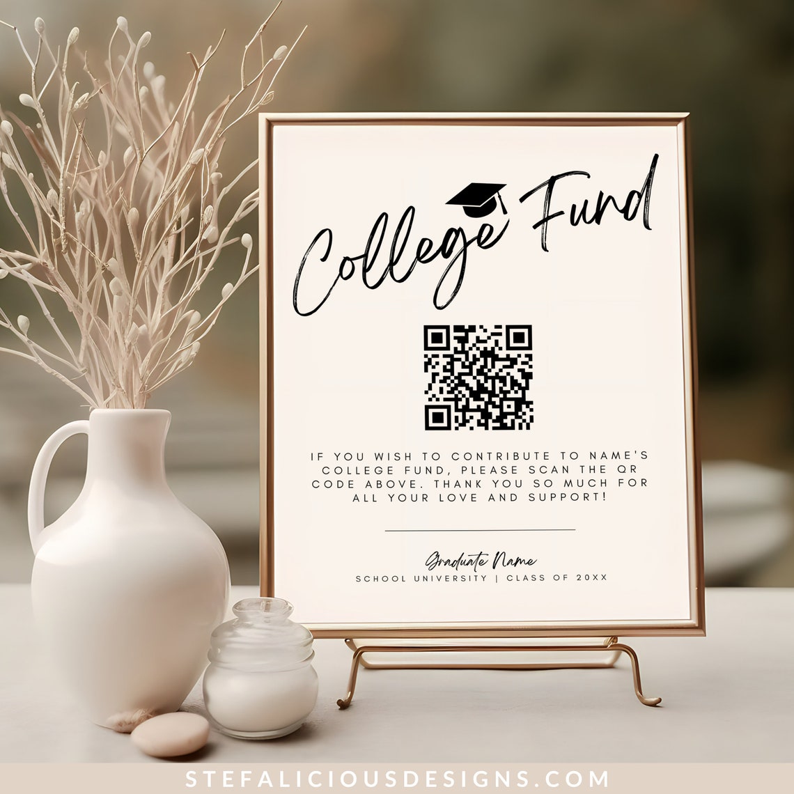 QR Code College Fund Graduation Sign, Minimalist Graduation College ...