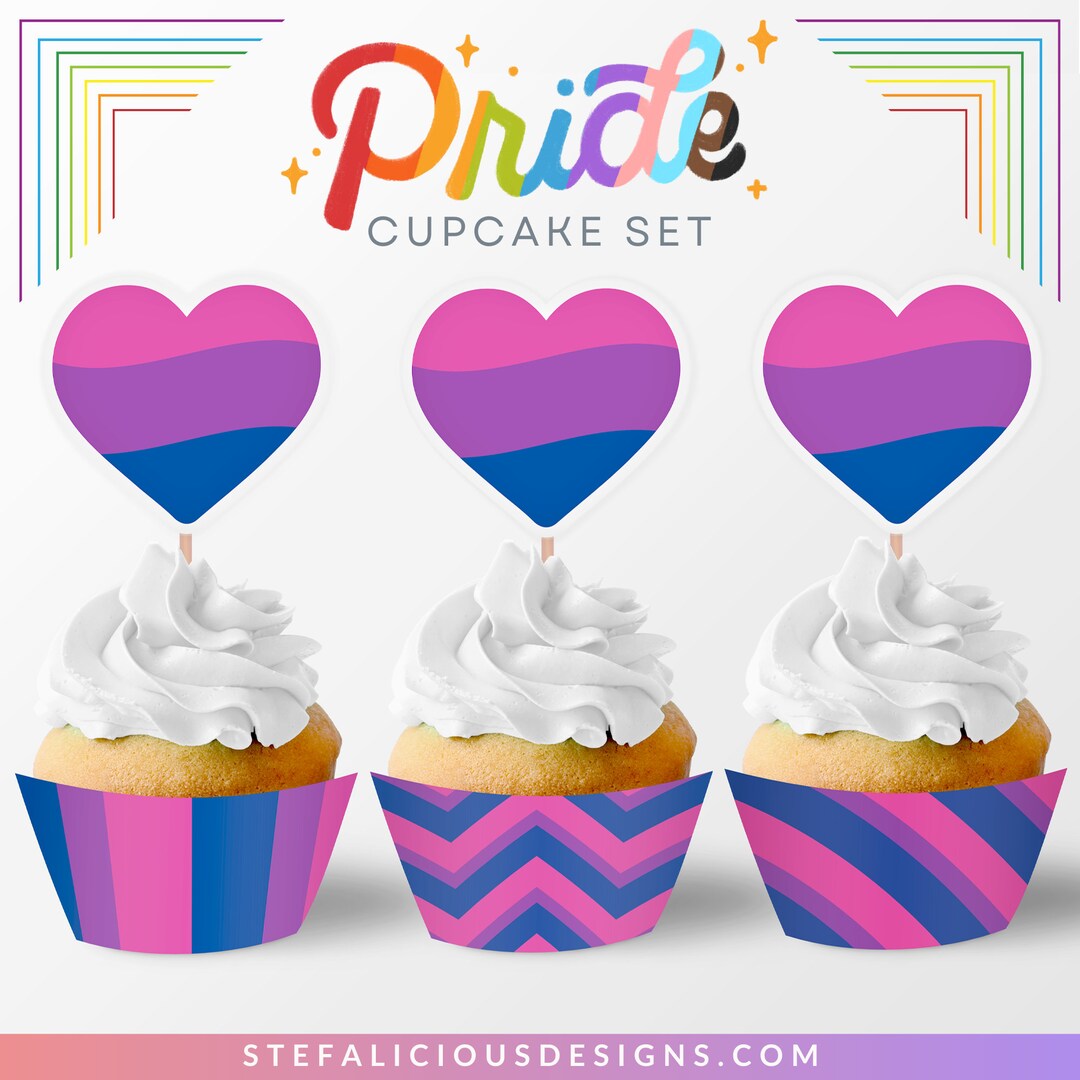 Bisexual Pride Cupcake Toppers, Cupcake Wrappers, Printable LGBTQ Pride ...