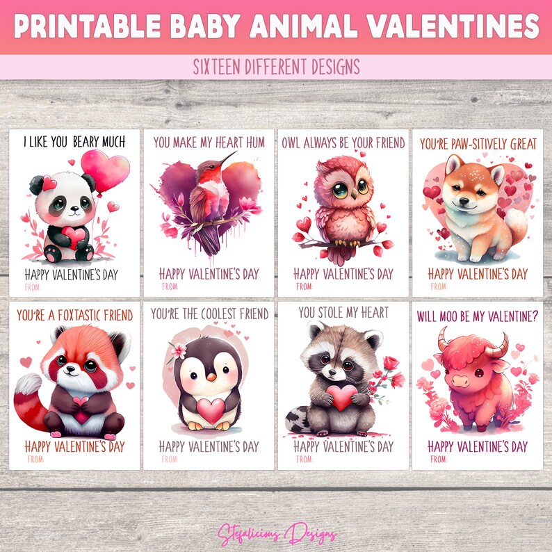 16 Printable Cute Baby Animal Pun Valentine's Day Card - Etsy