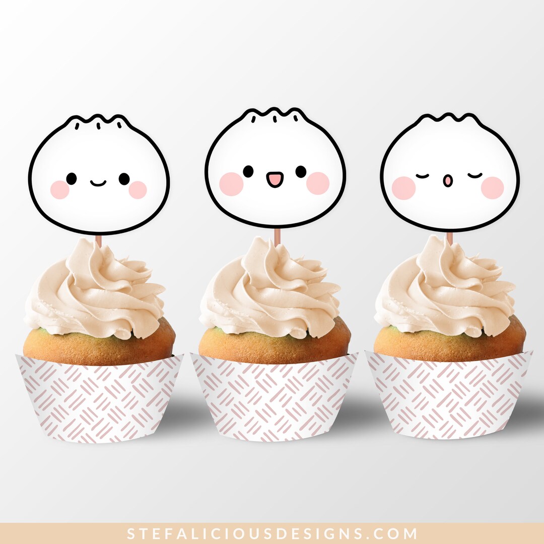 Cute Dumpling Cupcake Toppers, Cupcake Wrappers, Bao Dim Sum Party ...