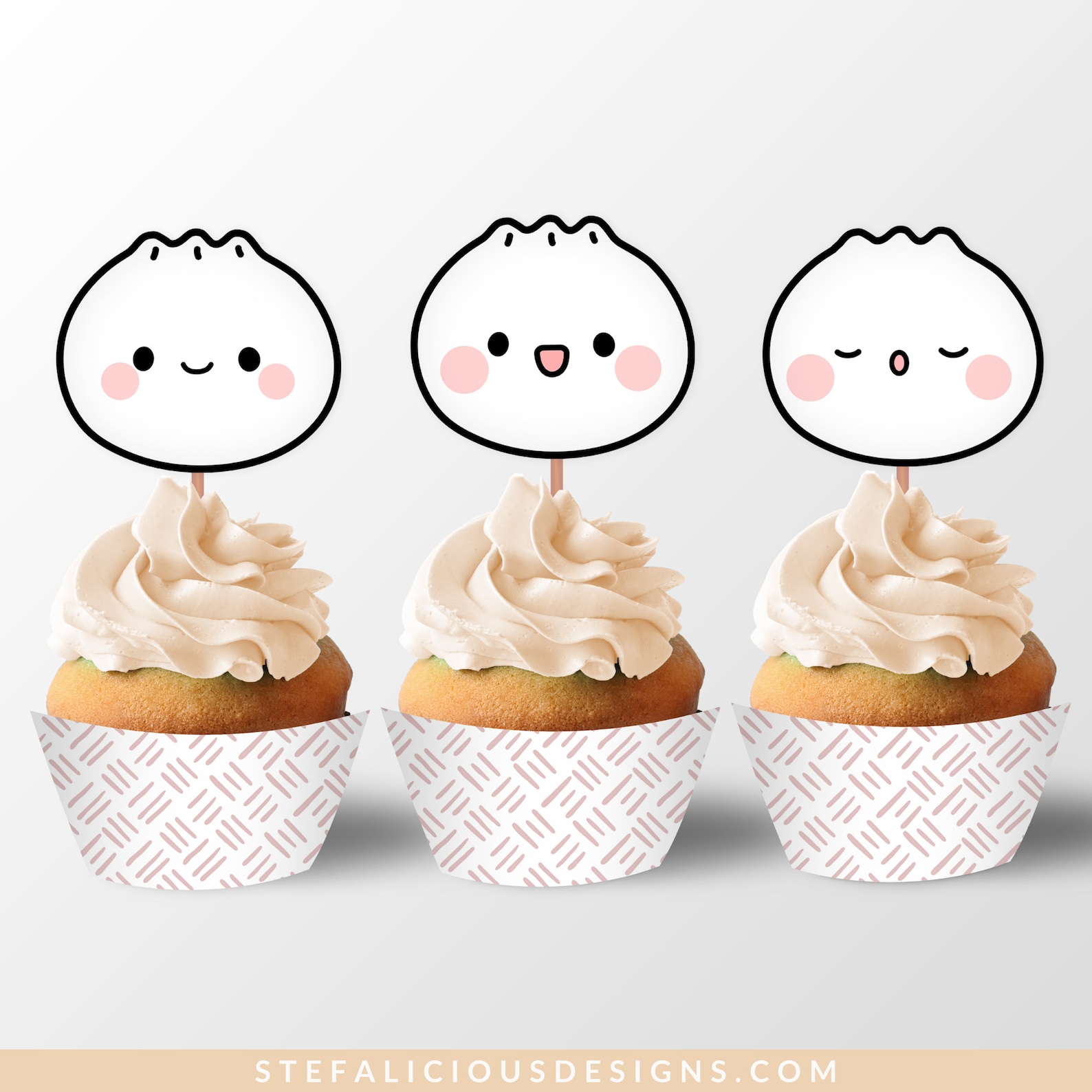 Cute Dumpling Cupcake Toppers, Cupcake Wrappers, Bao Dim Sum Party ...