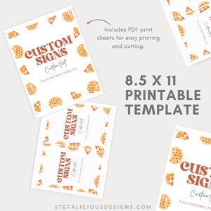 Pizza Table Signs, Printable Editable Template, Minimalist Event Sign ...