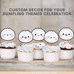Cute Dumpling Cupcake Toppers, Cupcake Wrappers, Bao Dim Sum Party ...