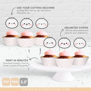 Cute Dumpling Cupcake Toppers, Cupcake Wrappers, Bao Dim Sum Party ...