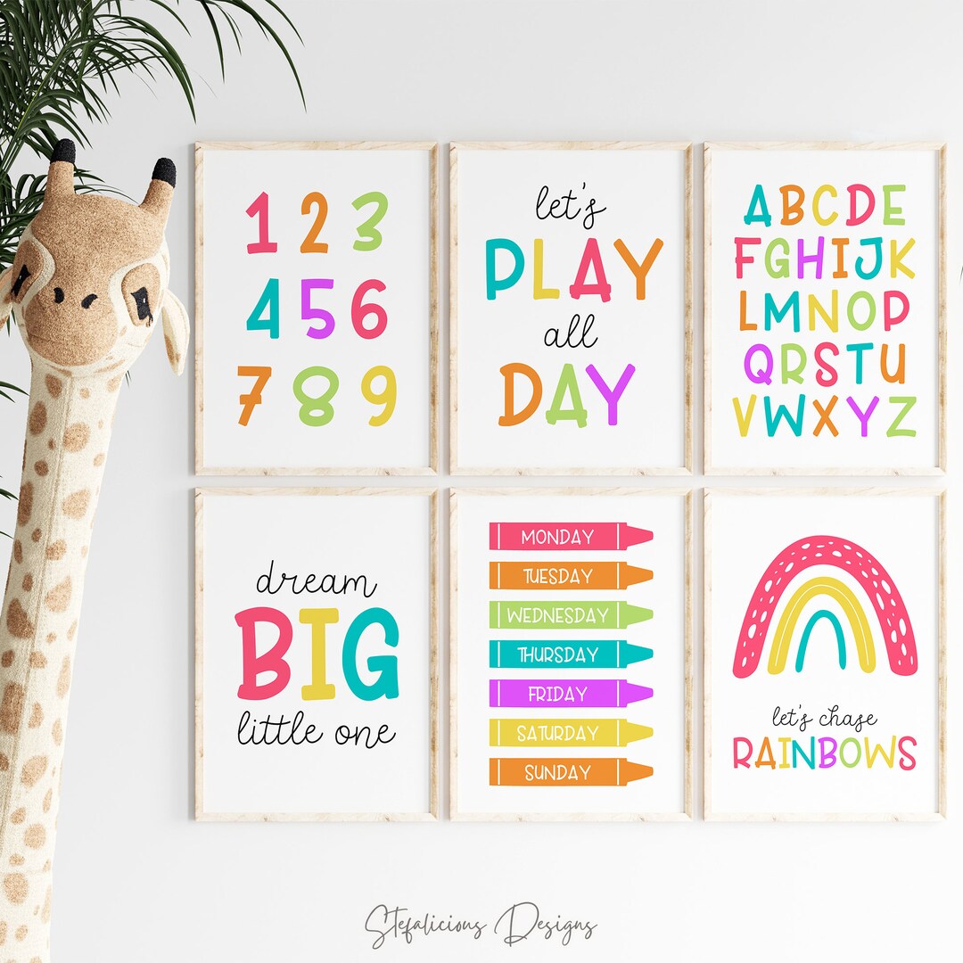 Educational Posters, Printable Playroom Wall Art Set, Rainbow Prints ...
