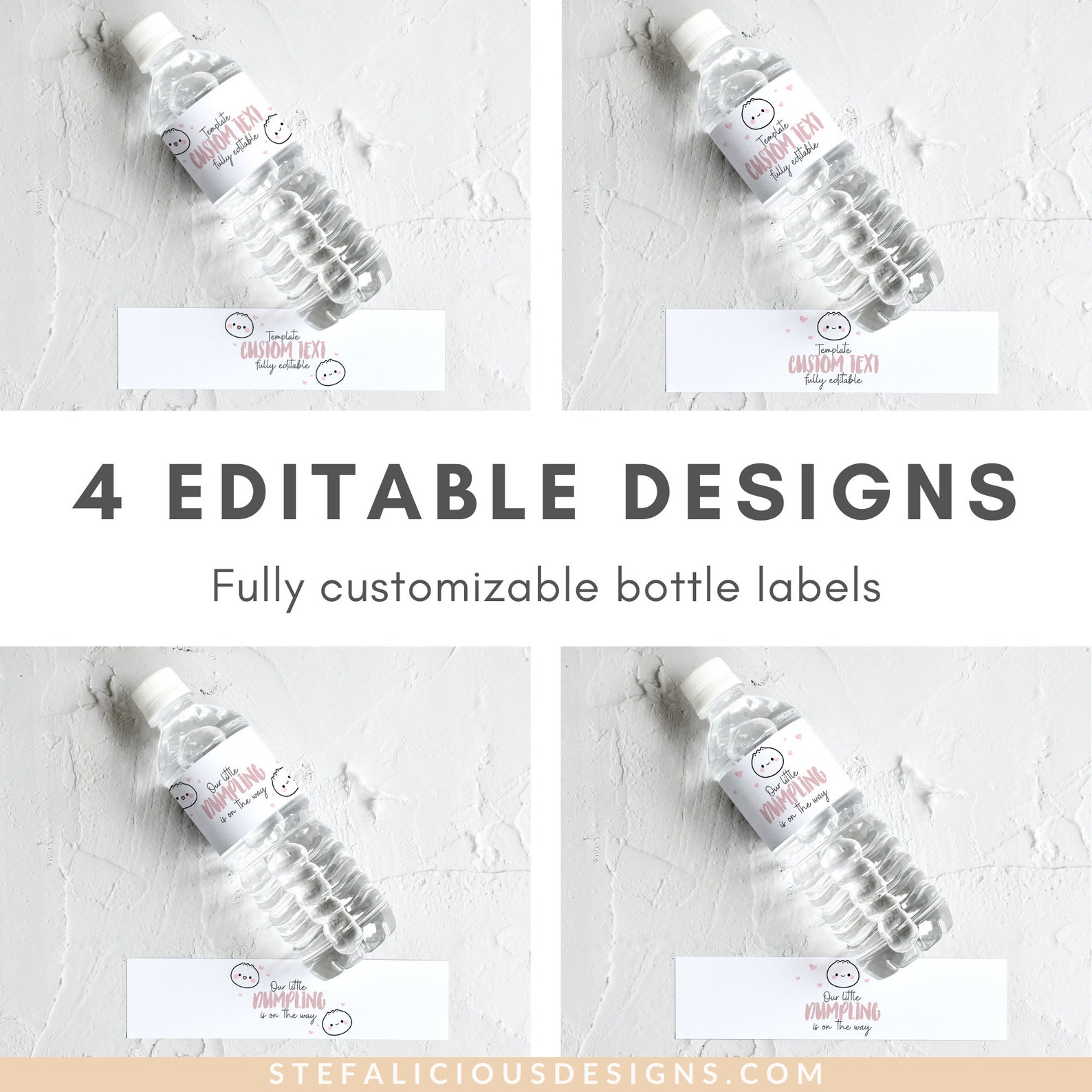 Cute Dumpling Water Bottle Labels, Bao Dim Sum Party Editable Template ...