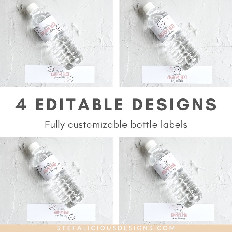 Cute Dumpling Water Bottle Labels, Bao Dim Sum Party Editable Template ...