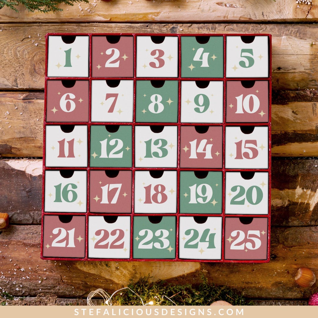 DIY Advent Calendar Printable Numbers, Editable Retro Sparkle Design ...