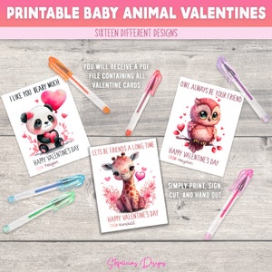 16 Printable Cute Baby Animal Pun Valentine's Day Card Set, Valentine's ...