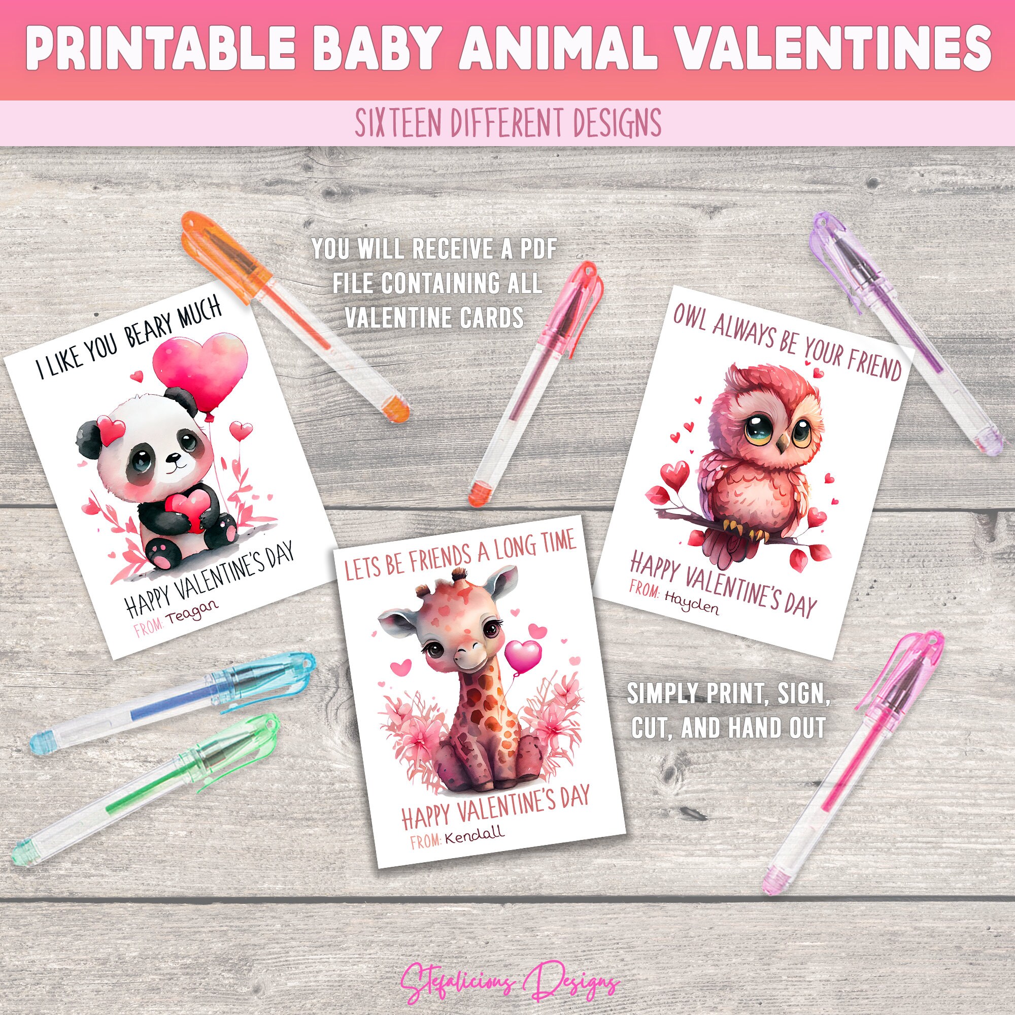 16 Printable Cute Baby Animal Pun Valentine's Day Card Set, Valentine's ...