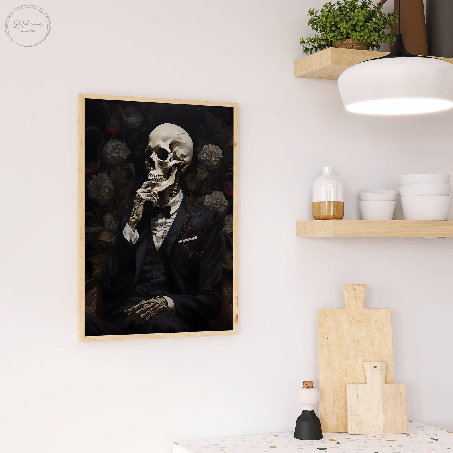 Dapper Skeleton Painting, Vintage Poster, Wall Art Print, Dark Academia ...