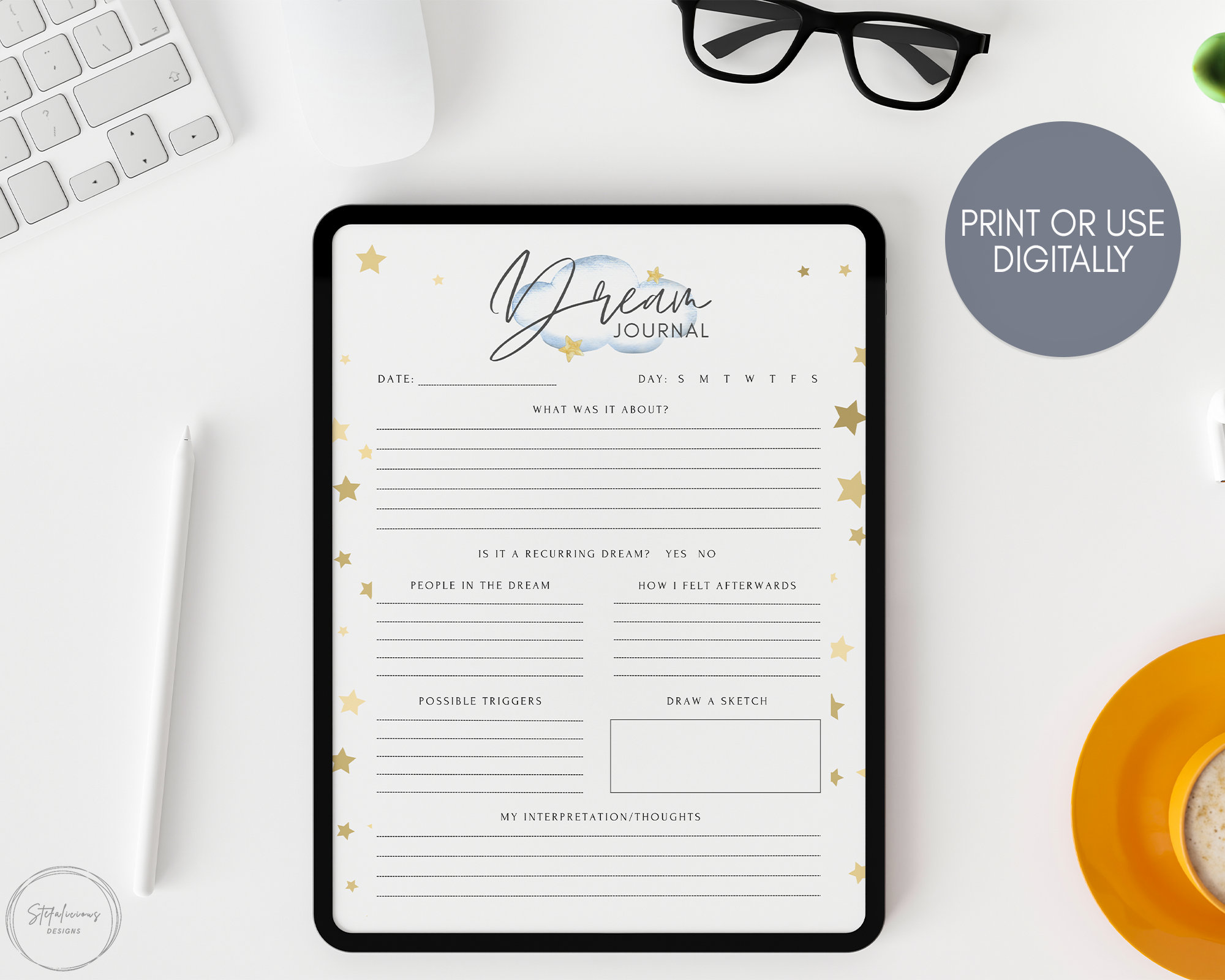 Dream Journal Printable or Digital Dream Log iPad - Etsy