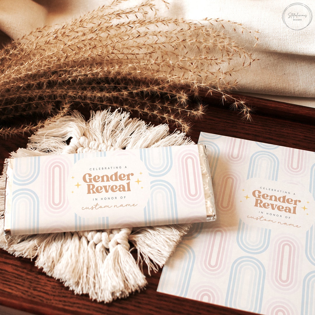 Retro Gender Reveal Chocolate Bar Labels, Candy Bar Wrapper, Custom ...