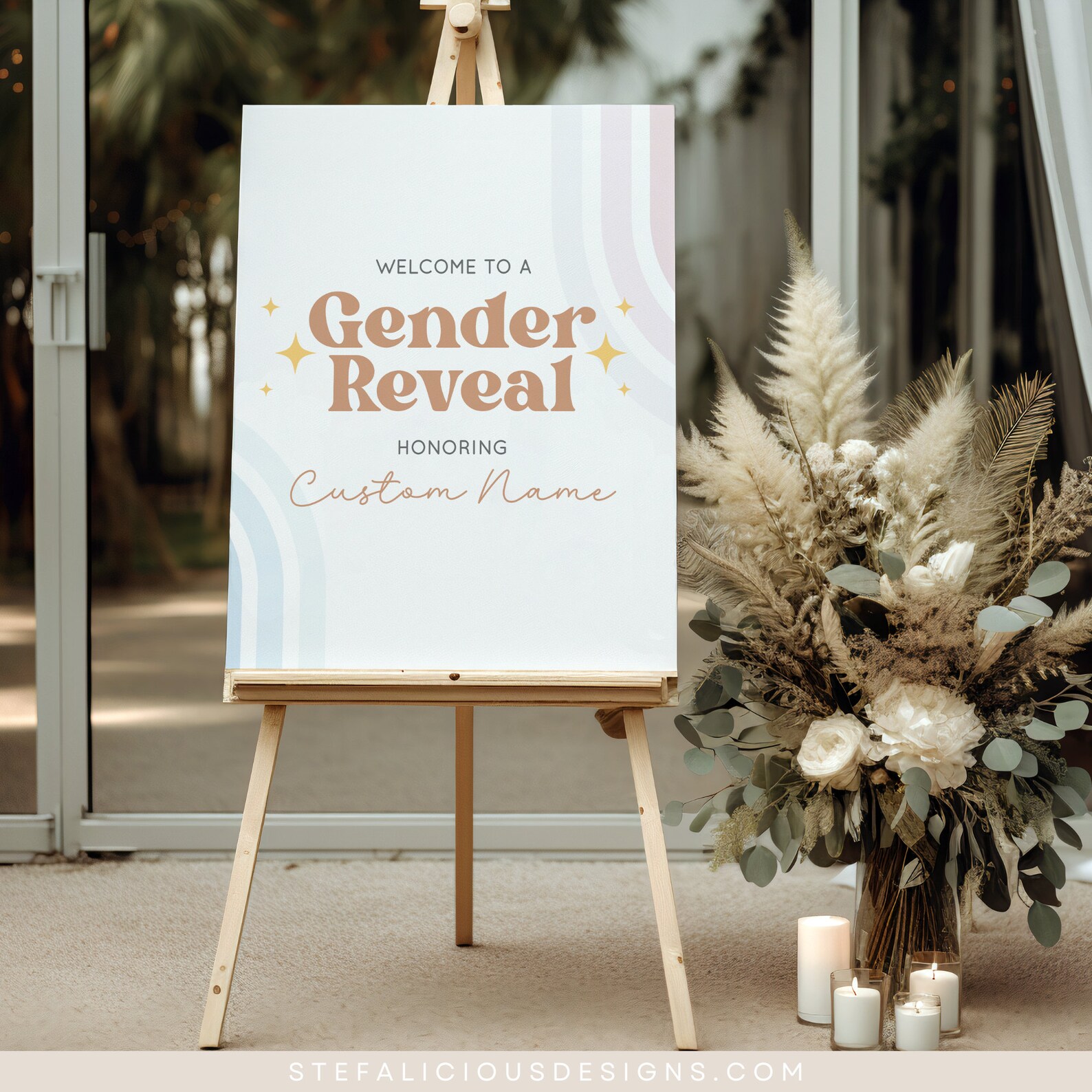 Retro Gender Reveal Welcome Signs, Printable Party Sign Editable ...