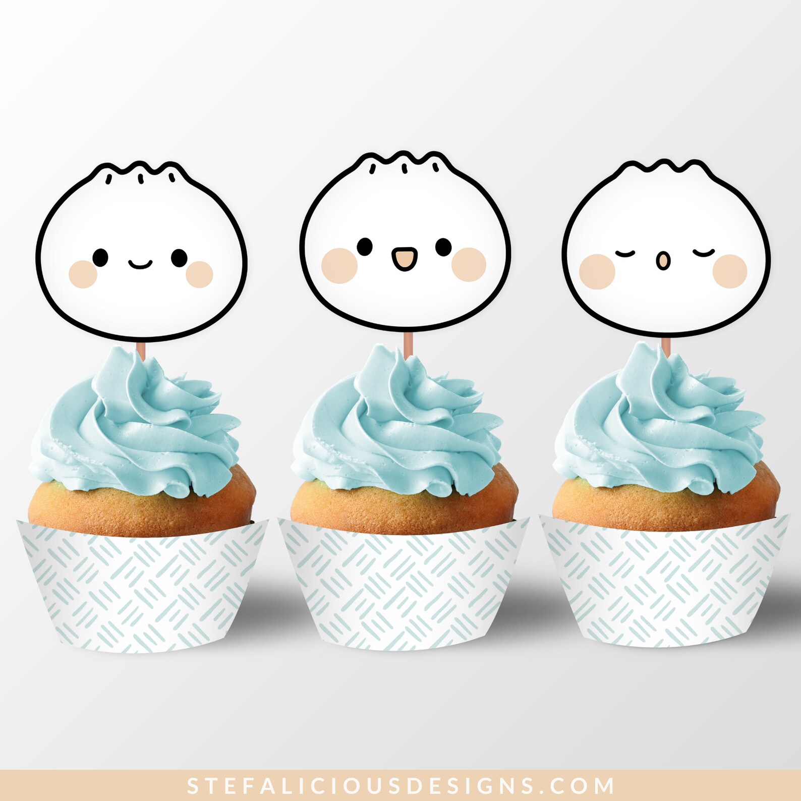 Cute Dumpling Cupcake Toppers, Cupcake Wrappers, Bao Dim Sum Party ...