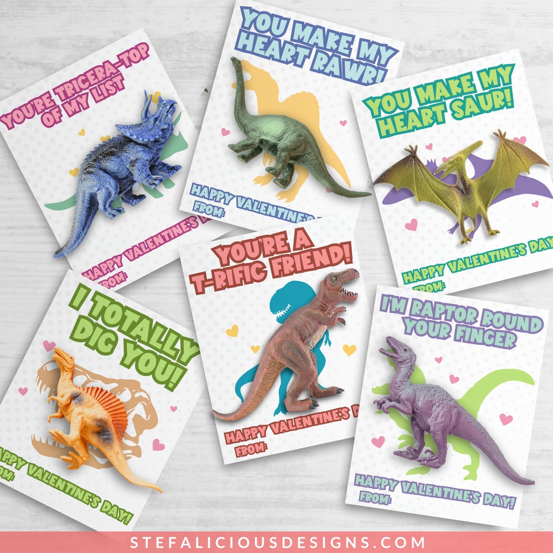 12 Printable Dinosaur Valentine's Day Card Set, Non Candy Valentines ...