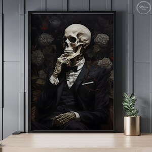 Dapper Skeleton Painting, Vintage Poster, Wall Art Print, Dark Academia ...