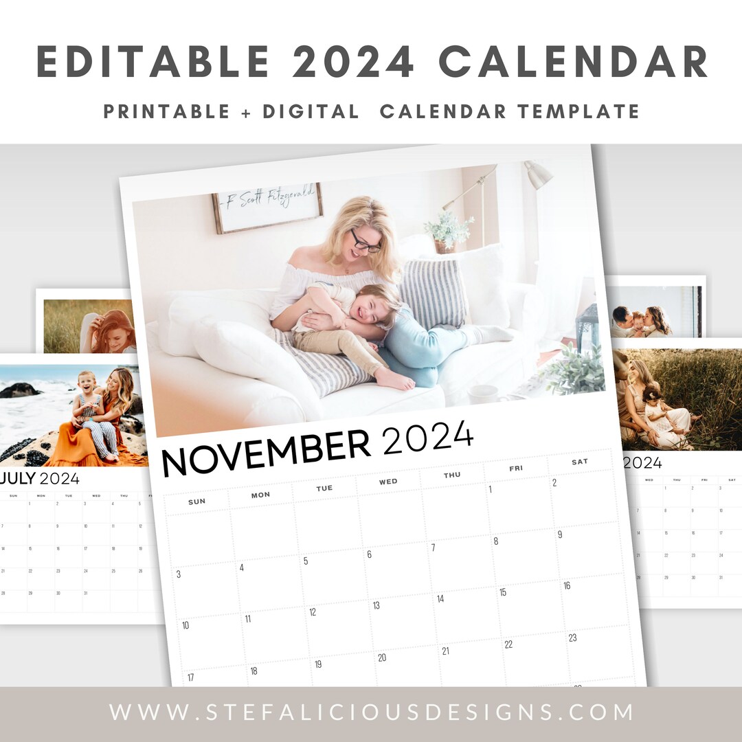 2024 Calendar, Editable Calendar Printable, Digital Planner Calendar ...