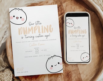 Dumpling Birthday Invitation, Bao Birthday Party Invite, Dim Sum Party ...