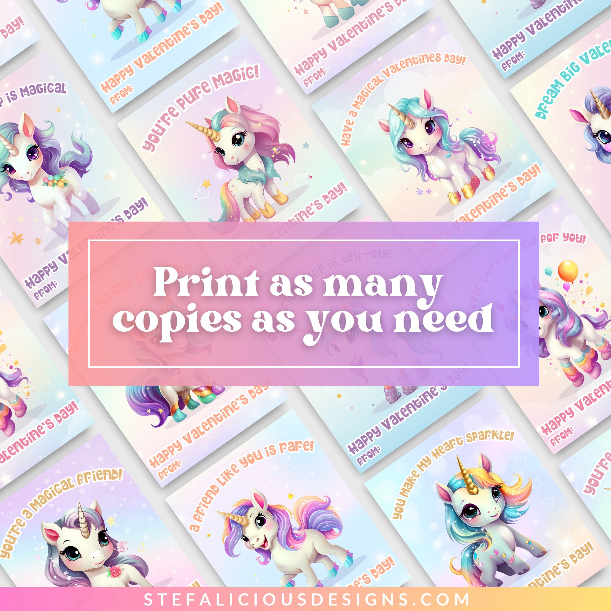 12 Printable Unicorn Valentines Day Card Set, Valentine's Day Cards for ...