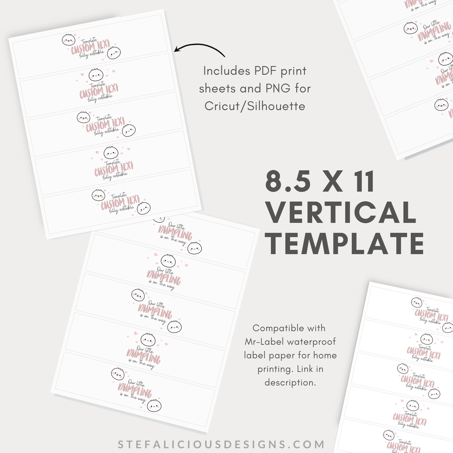 Cute Dumpling Water Bottle Labels, Bao Dim Sum Party Editable Template ...
