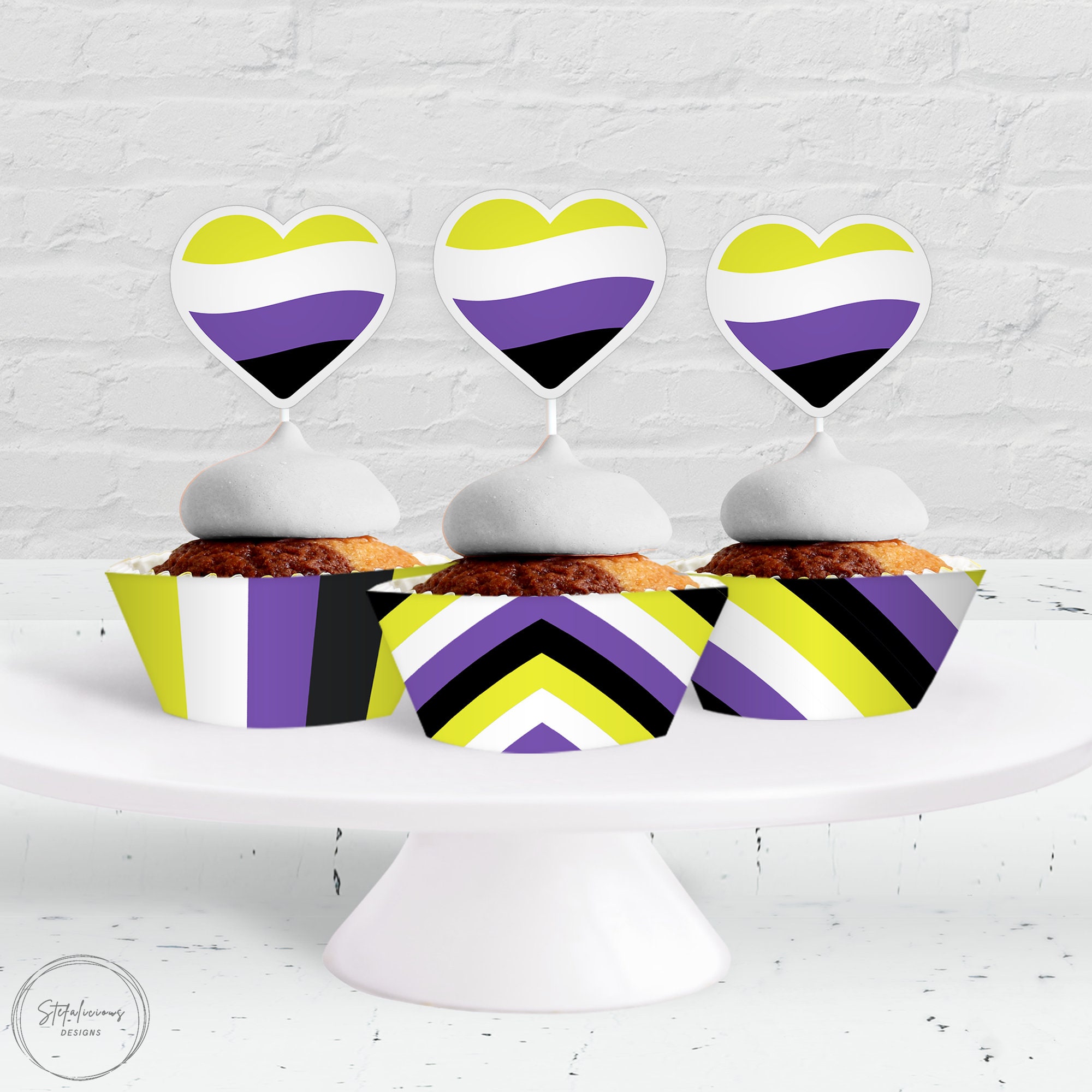 Non-binary Pride Flag Cupcake Toppers, Cupcake Wrappers, LGBT, LGBTQ ...