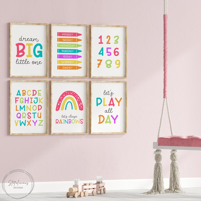 Educational Posters Printable Playroom Wall Art Set Rainbow - Etsy