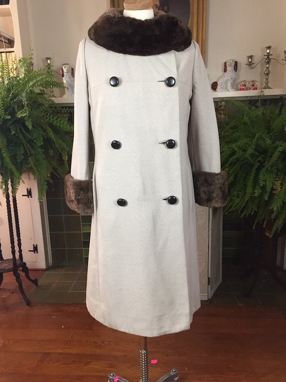 Vtge 50s MUTTON fur trim coat, Wool Swing, brown MUT… - Gem