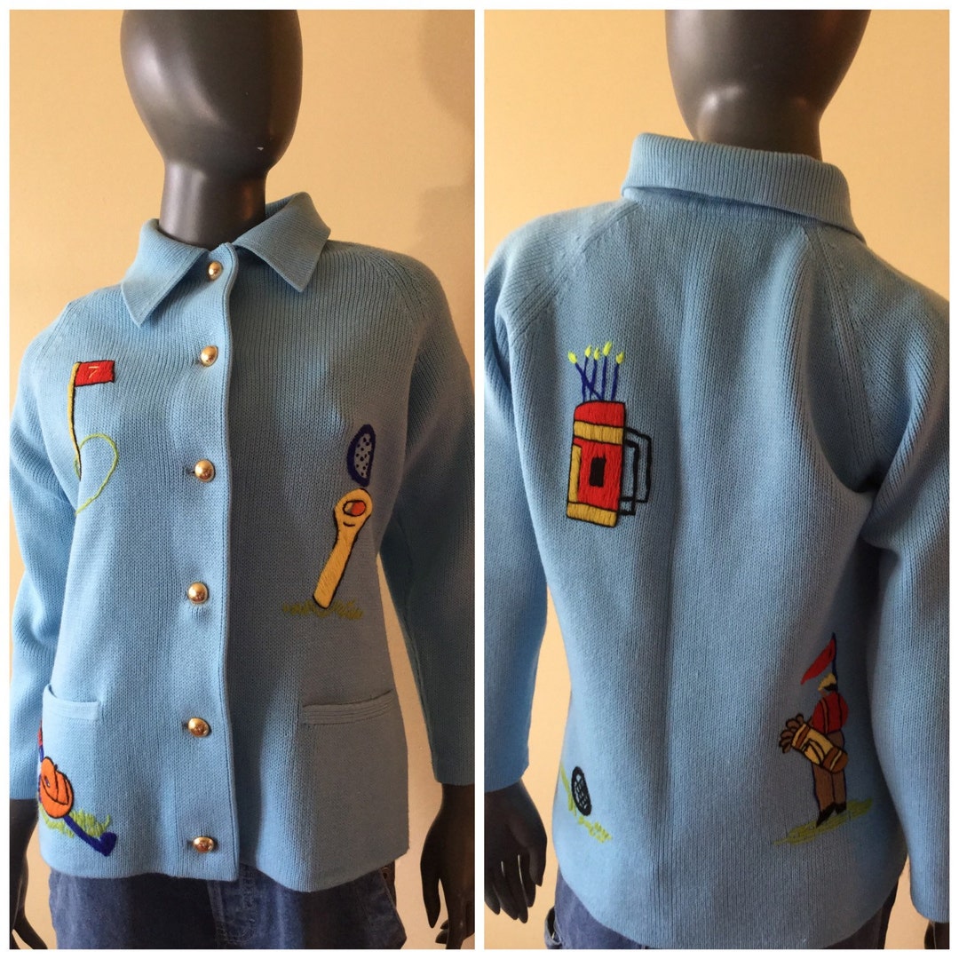 Vintage GOLF Cardigan Sweater 1970s Novelty Sweater - Etsy