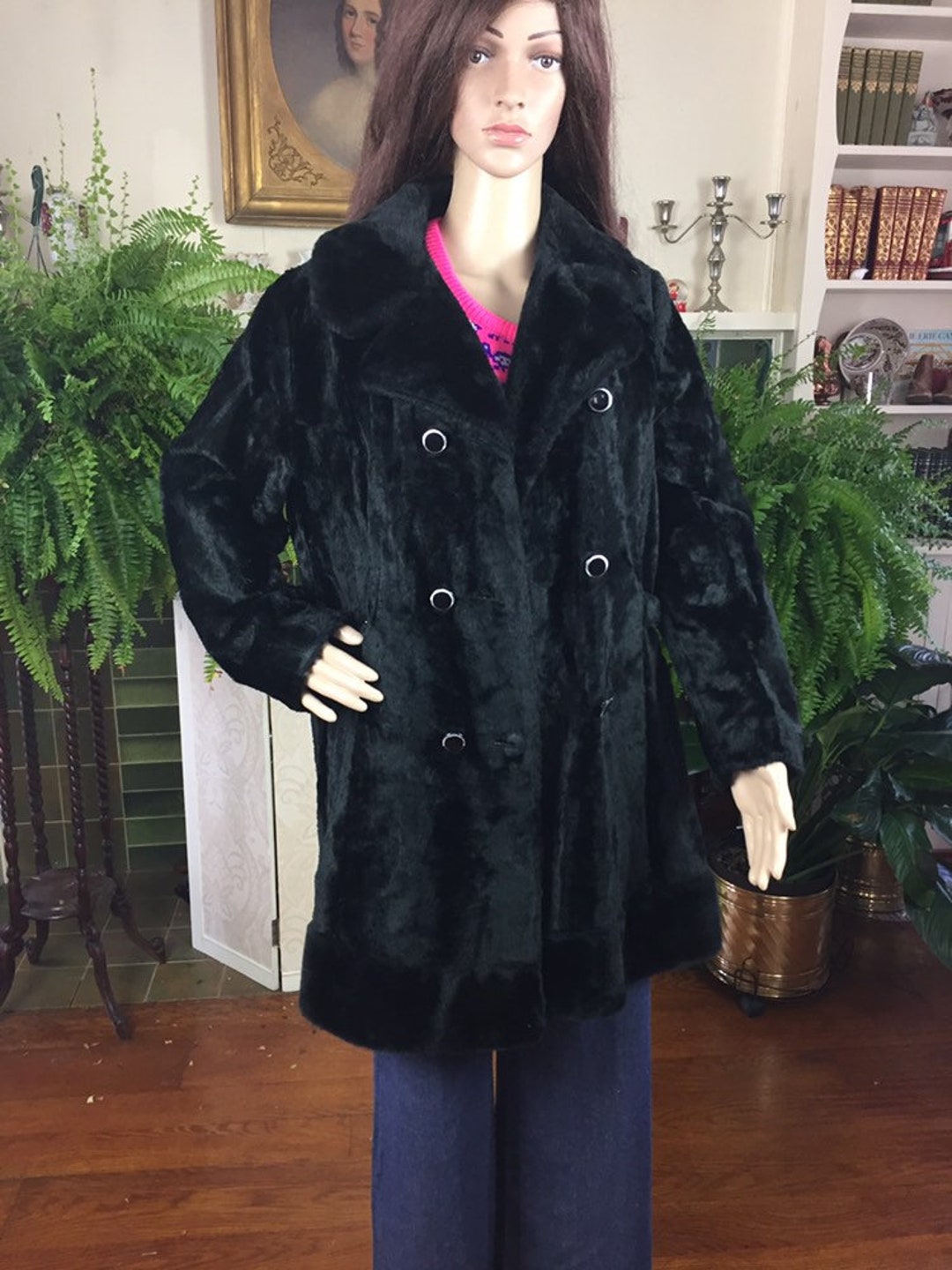 Vintage 60s Black Faux Fur Mini Coat,mod Black Faux Seal Twiggy , 1960s ...
