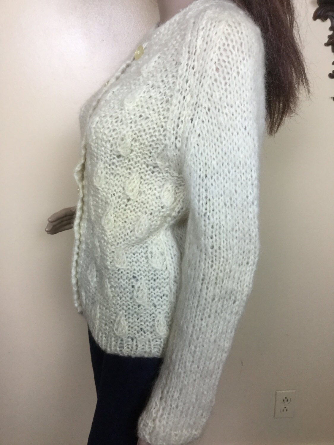Vintage Italian Mohair Cardigan Sweater, Sm , Handmade Ivory Cardigan ...
