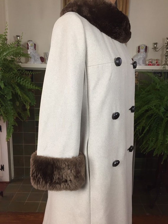 Vtge 50s MUTTON fur trim coat, Wool Swing, brown MUT… - Gem