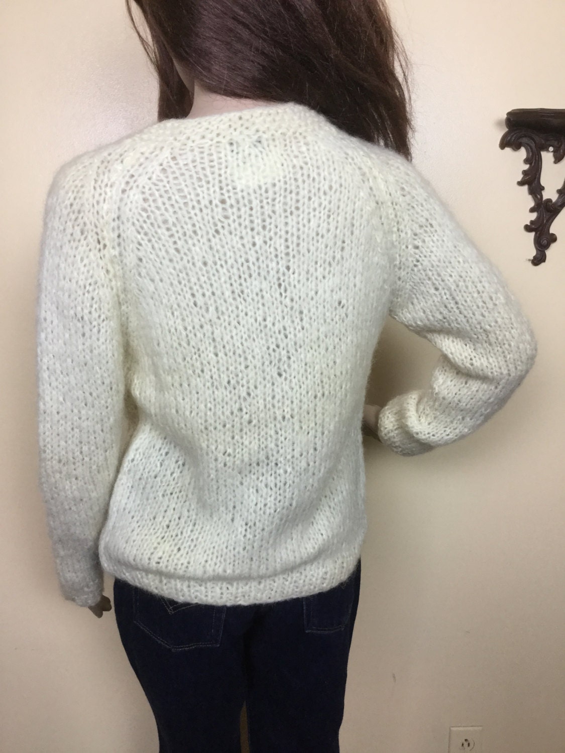 Vintage Italian Mohair Cardigan Sweater, Sm , Handmade Ivory Cardigan ...