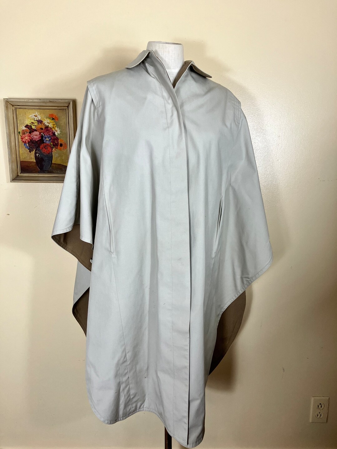 Vintage Navy Blue Cape, 80s Uber Big Reversible Poncho Cape Coat ...