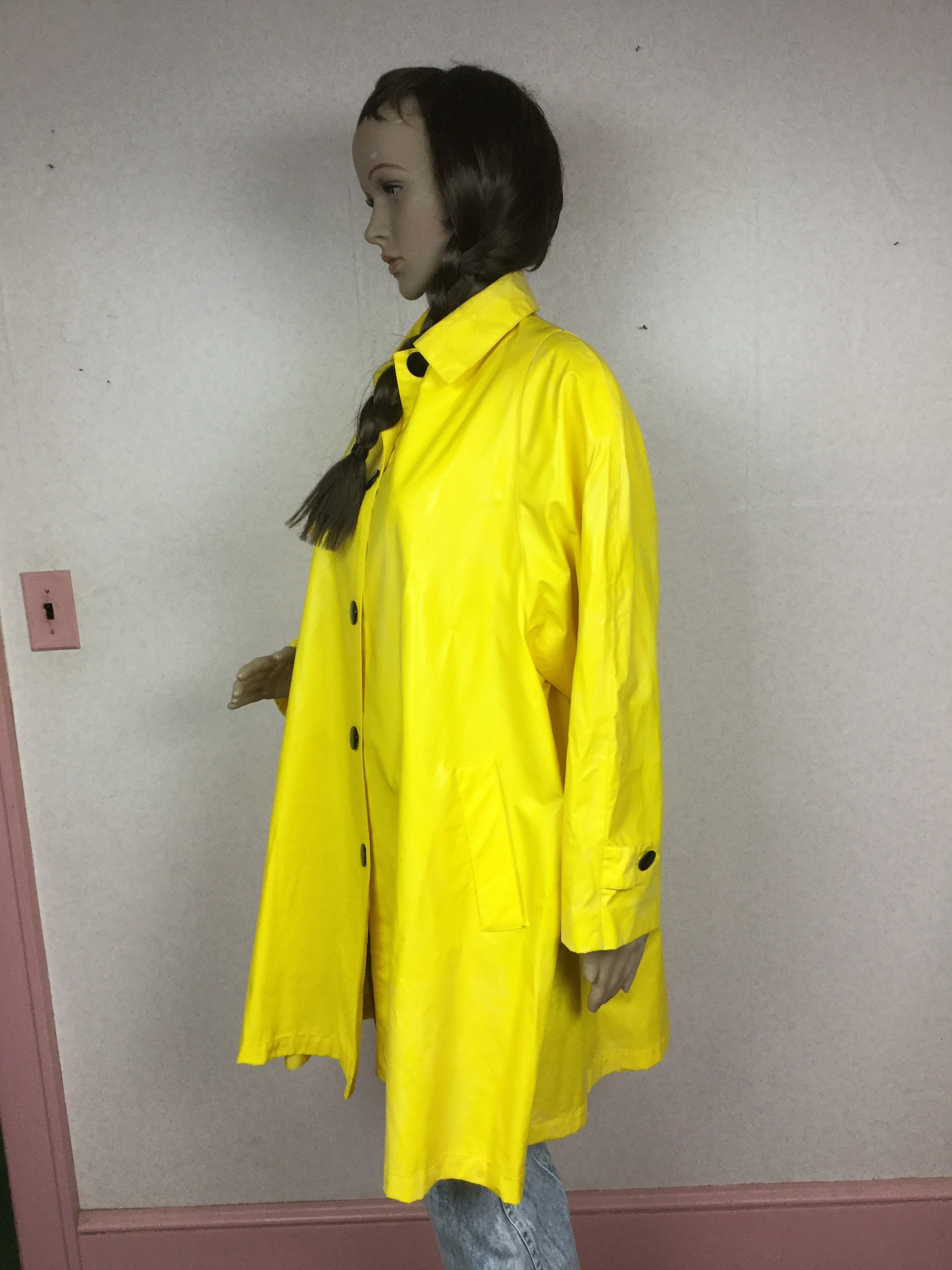 Vintage 80s Vinyl Rain Slicker Bright Yellow Vinyl Mini - Etsy
