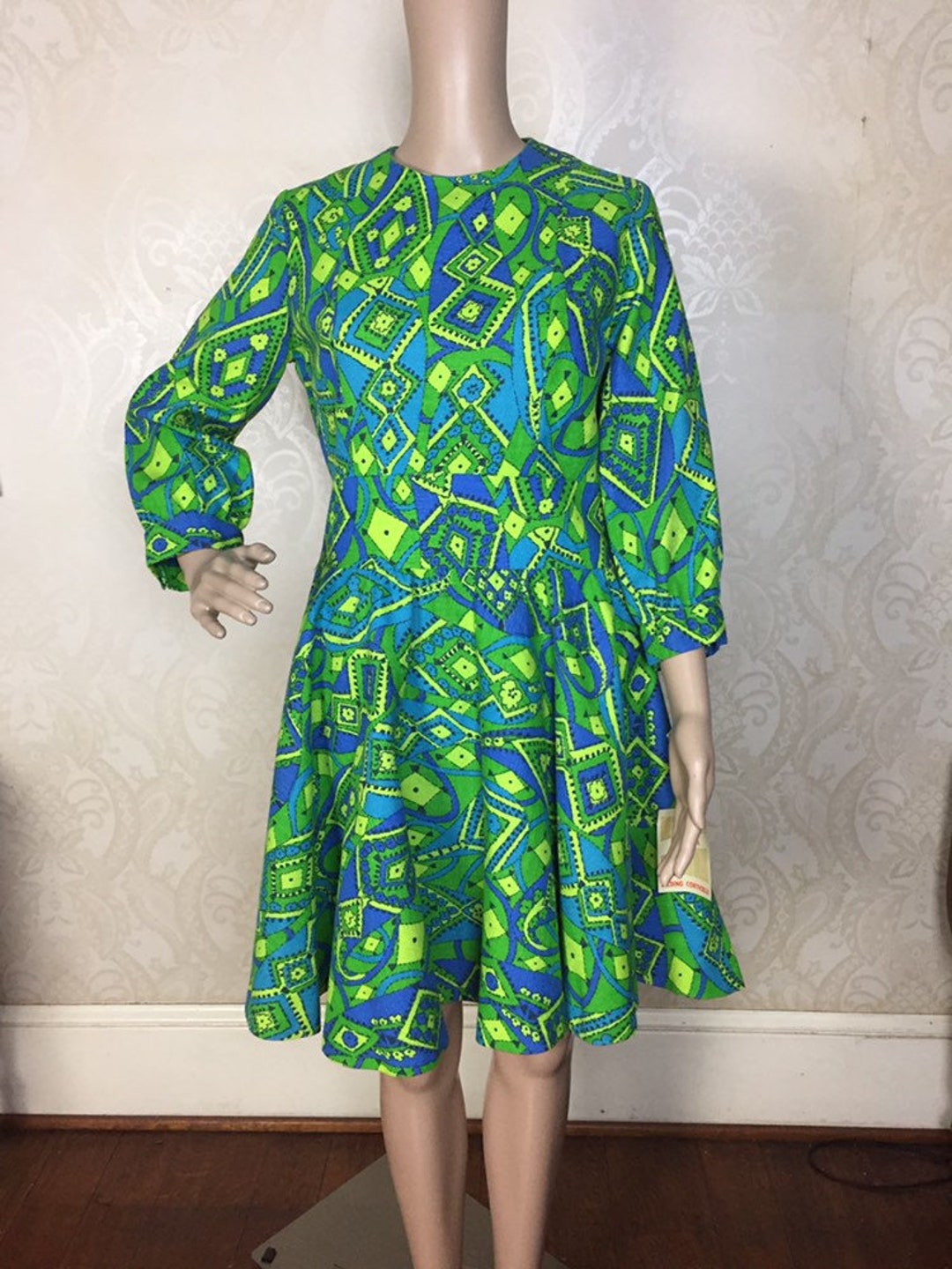 70s Psychedelic Mini Dress 1970s Mini Dress, SM Hippie Boho, Abstract ...