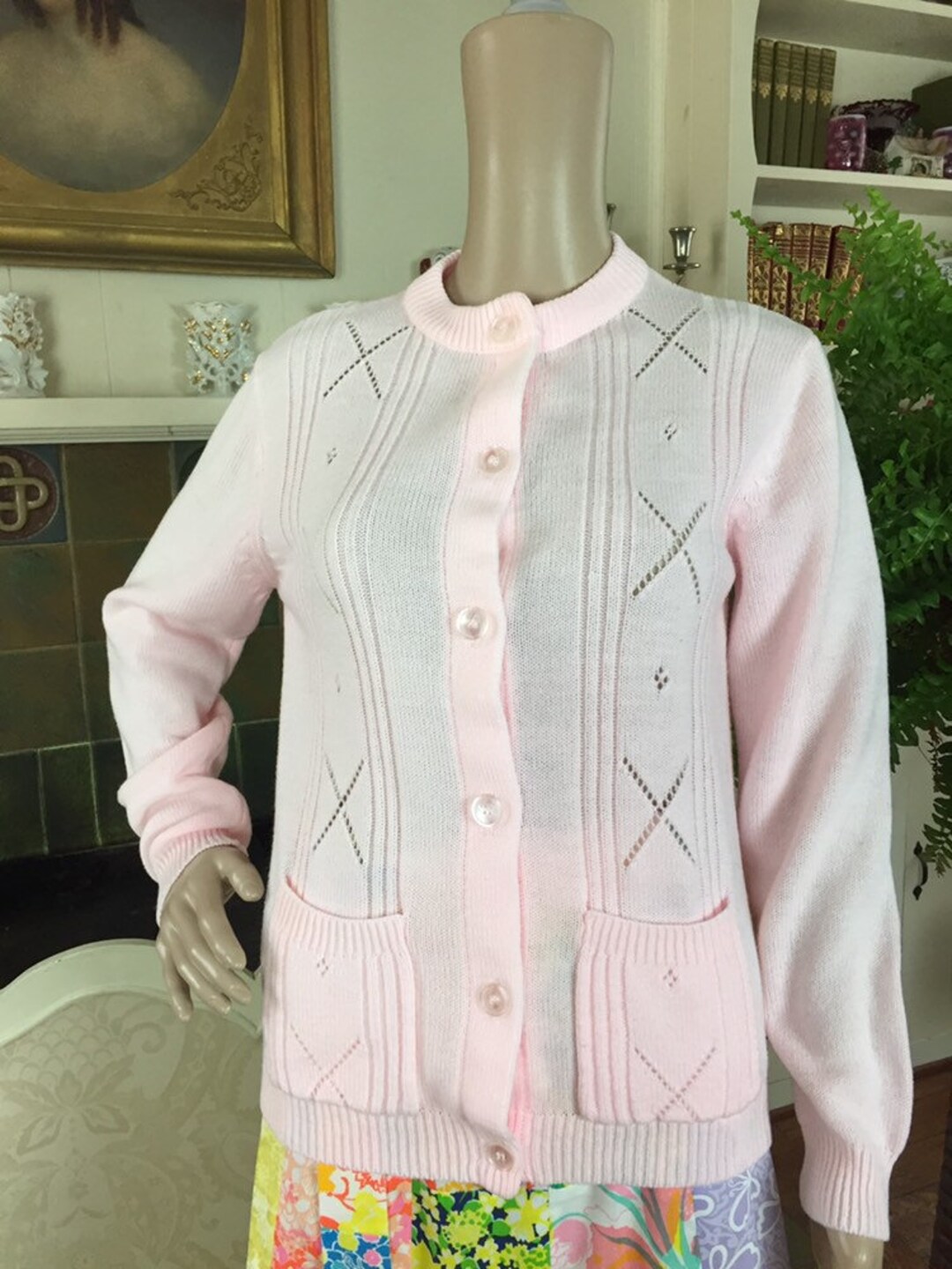 Vintage Pink Orlon Cardigan Sweater - Etsy