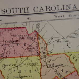 Antique South Carolina Map 1887 Original 130 Years Old English Print ...