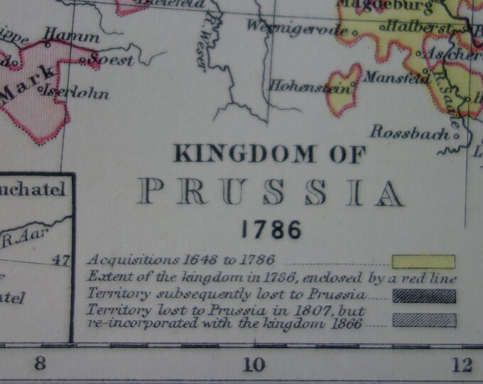 PRUSSIA Antique Map - 1880 Original Old Map of Prussian Kingdom in 1786 ...