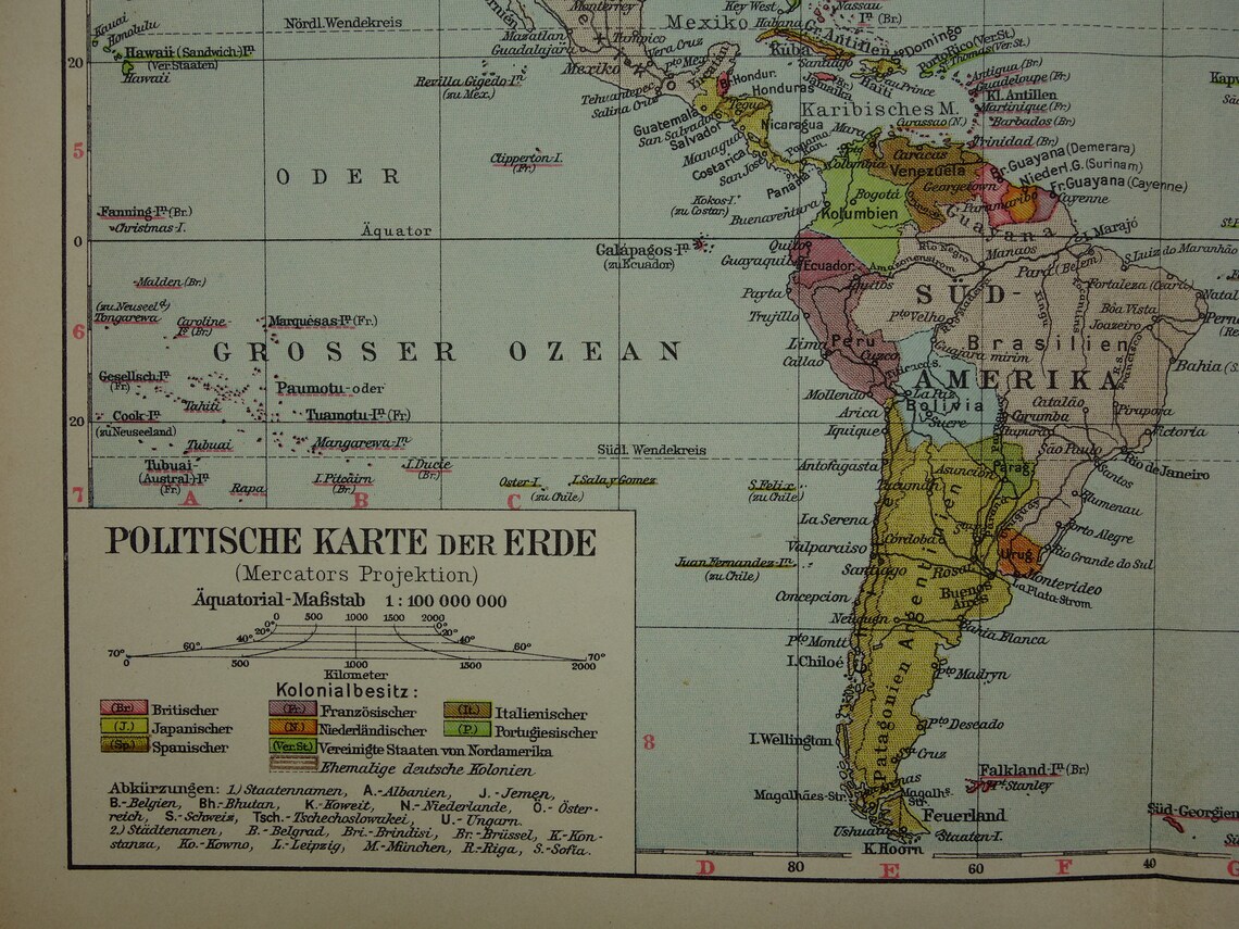 Old world map 1928 original vintage print of worldmap | Etsy