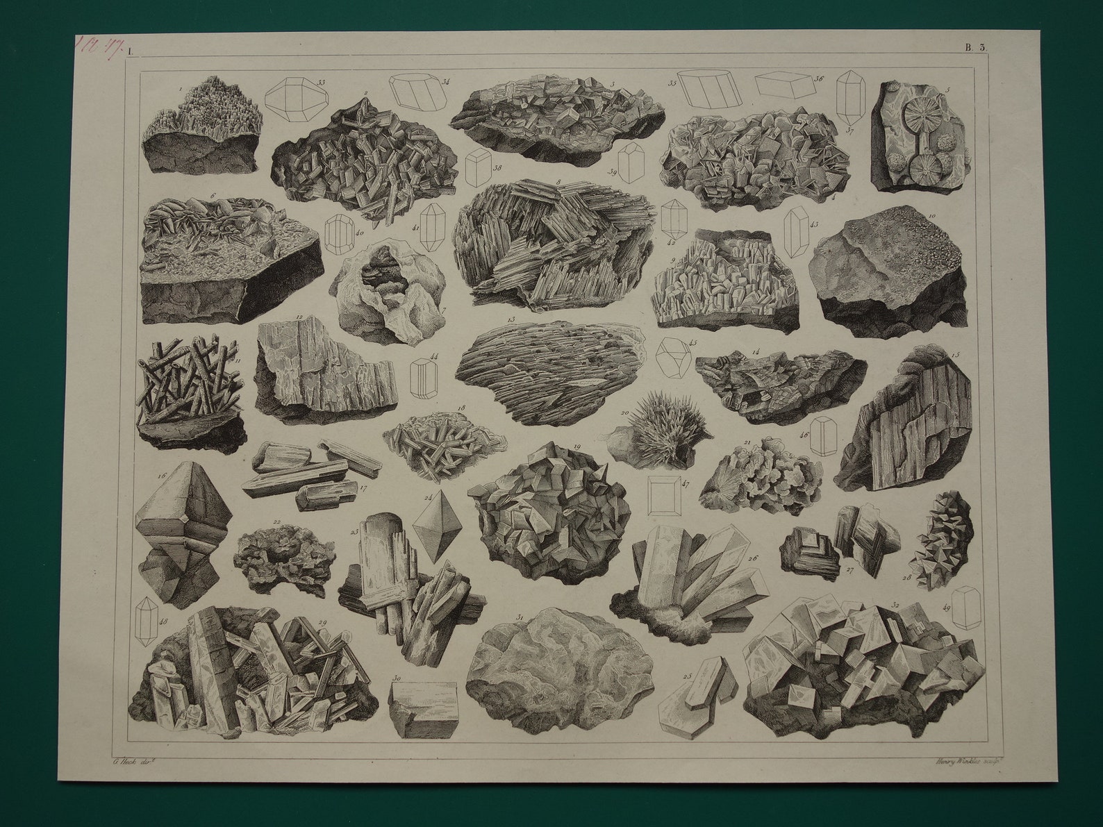 MINERALS Antique Print Lovely Original 175+ Years Old Poster Vintage B ...