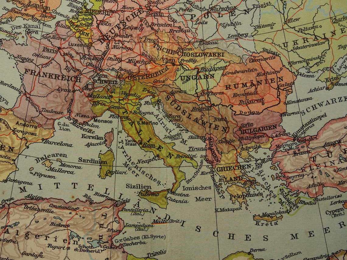 EUROPE Old Map of Europe 1931 Original Vintage Political Print of ...